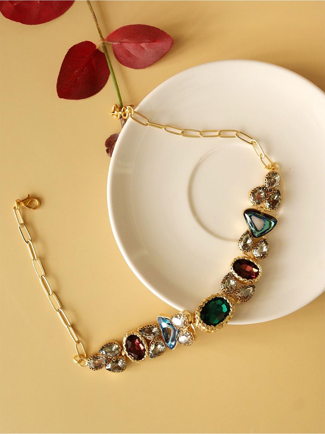 Buy CURIO COTTAGE Green & Gold Plated Choker Necklace - Necklace And ...