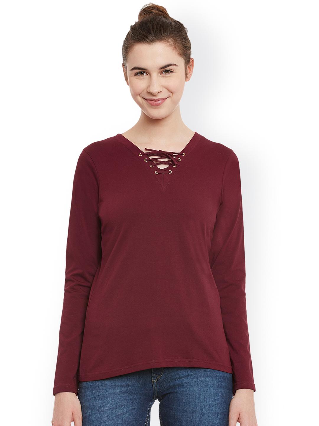 Buy Miss Chase Women Maroon Solid Pure Cotton Top - Tops for Women ...