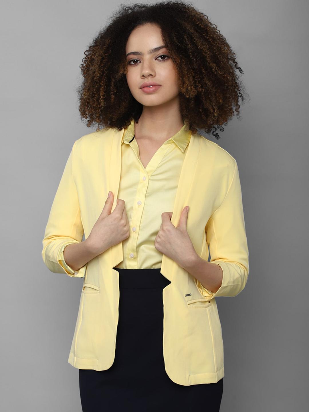Buy Allen Solly Women Yellow Solid Single Breasted Blazers - Blazers ...