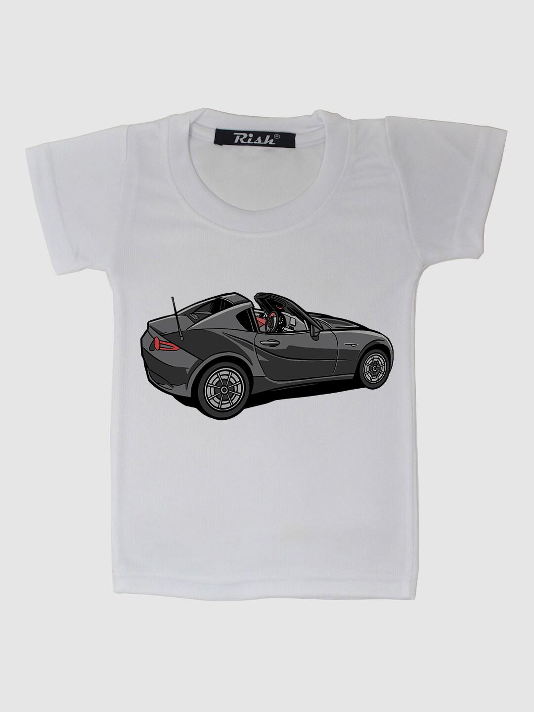 Buy RISH Kids White Car Printed Oversized T Shirt - Tshirts for Unisex ...