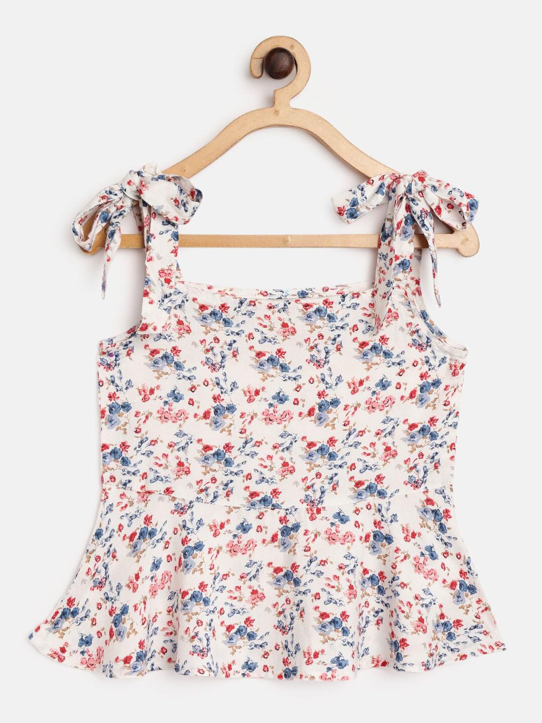 Buy Luyk Girls Floral Printed Smocked Peplum Crepe Top Tops For Girls