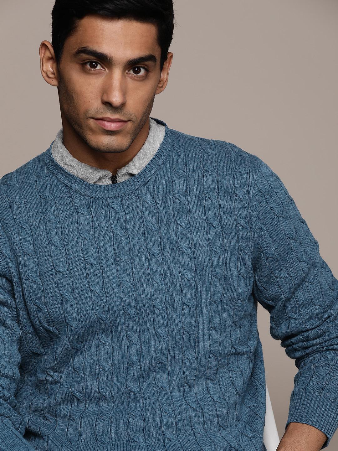 Buy Macy's Club Room Men Navy Blue Cable Knit Pure Cotton Pullover ...