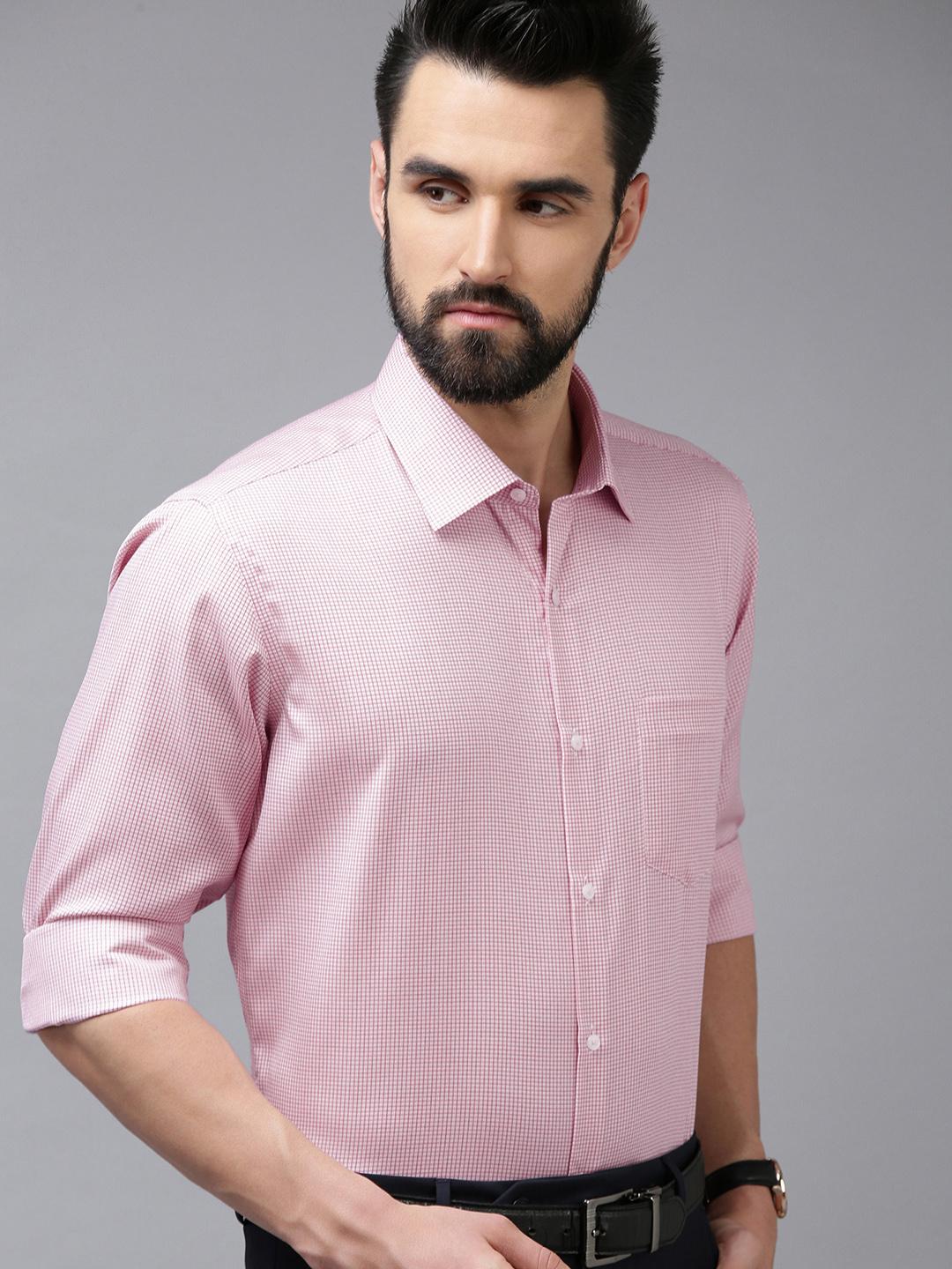 Buy Van Heusen Men Pink Grid Tattersall Checks Checked Formal Shirt ...