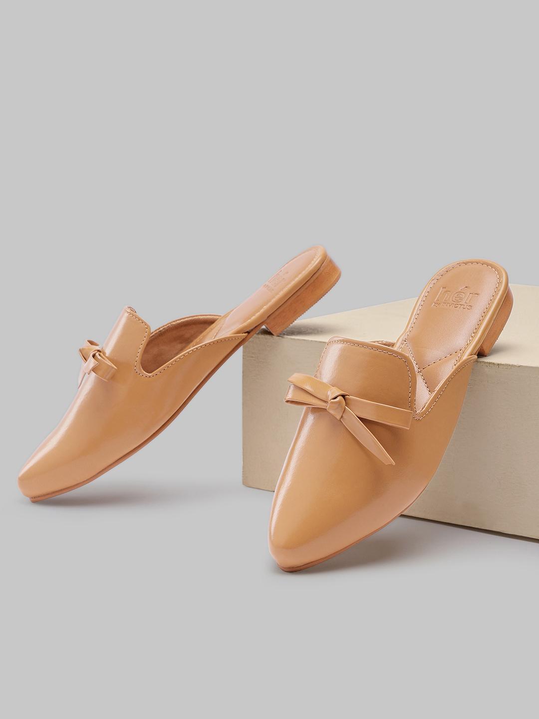 Buy Her By Invictus Women Camel Brown Solid Mules With Bow Detail ...