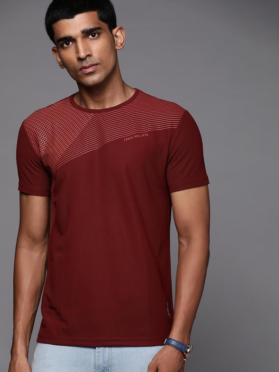 Buy Louis Philippe Ath Work Men Maroon Striped Slim Fit T Shirt - Tshirts for Men 19091846 | Myntra