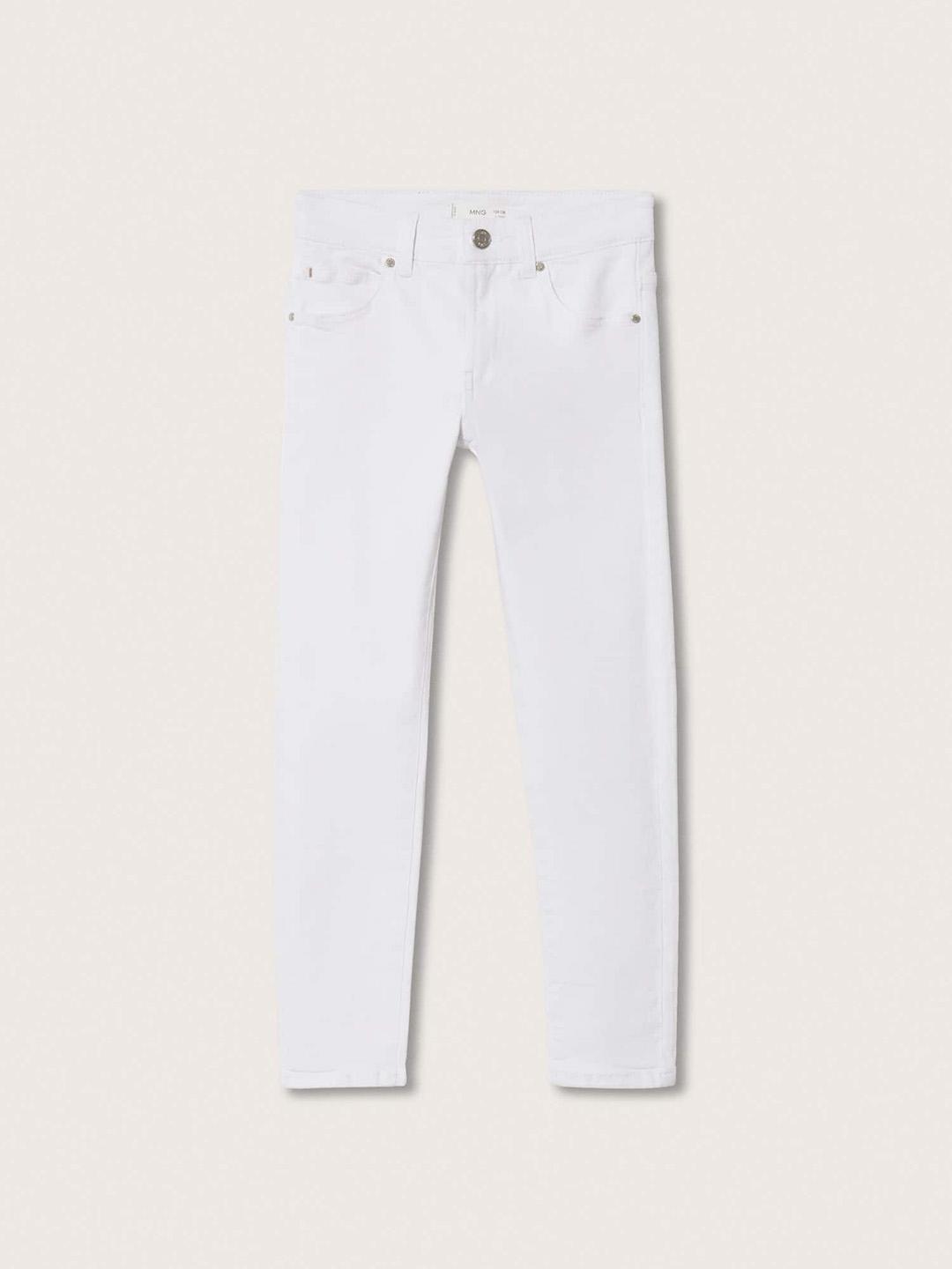 Buy Mango Kids Boys White Solid Sustainable Stretchable Light Fade Slim ...
