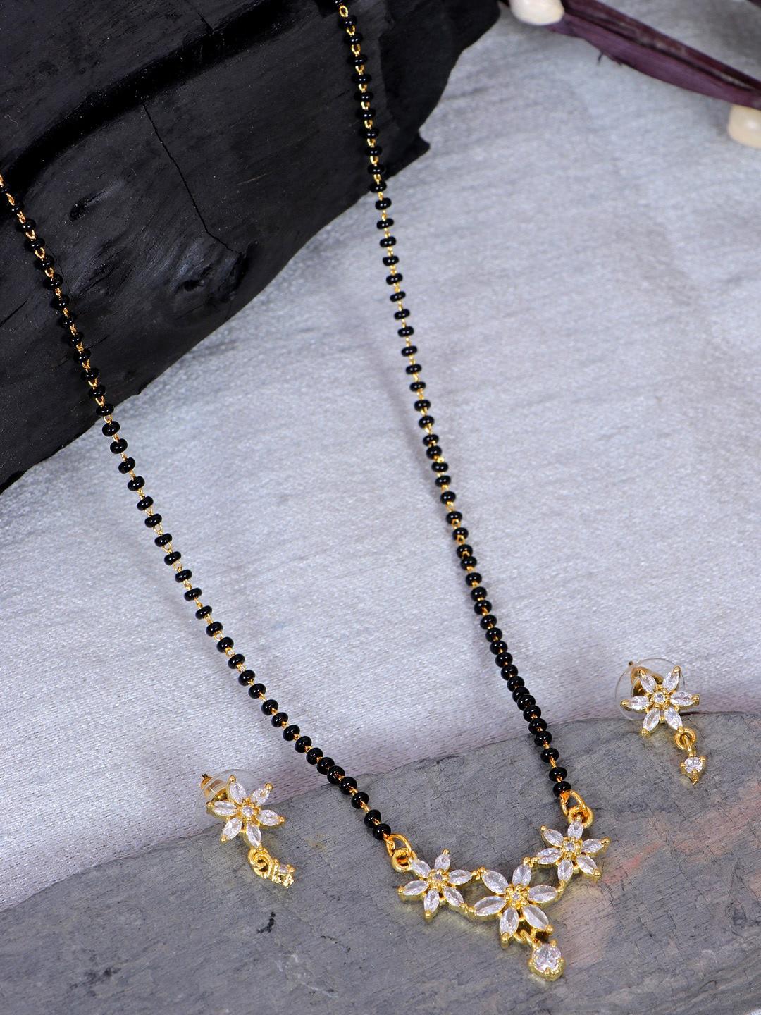 Buy SwaDev Gold Plated Gold Plated Floral American Diamond & Beaded ...
