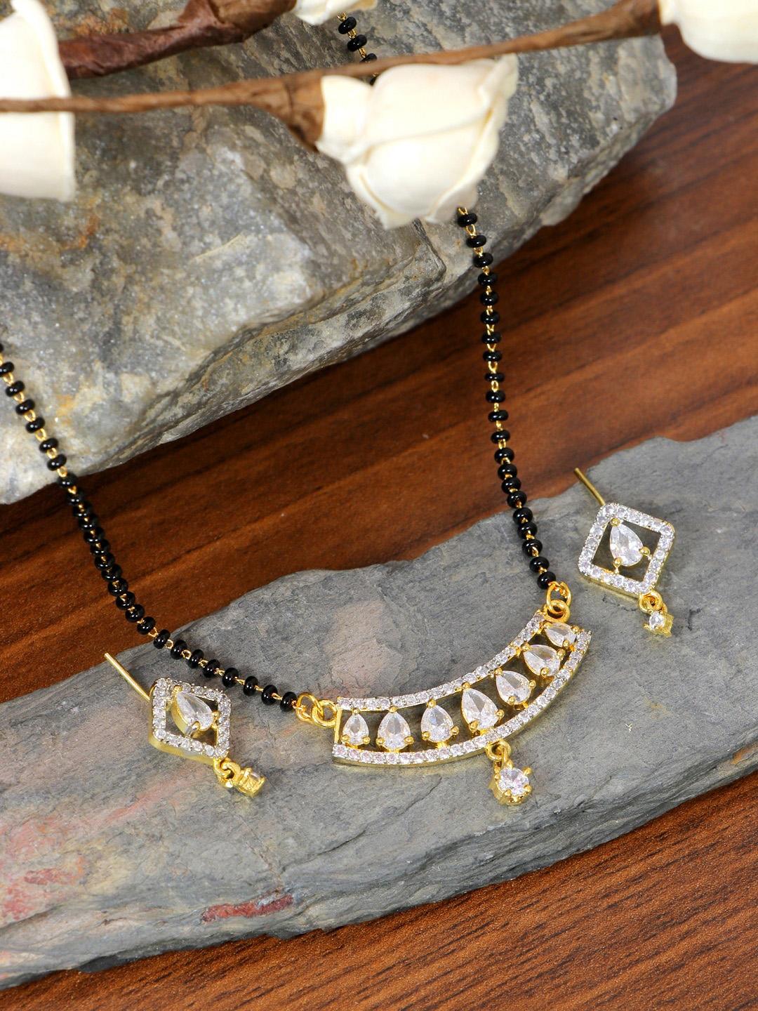 Buy SwaDev Gold Plated White AD Studded Mangalsutra Set - Mangalsutra ...