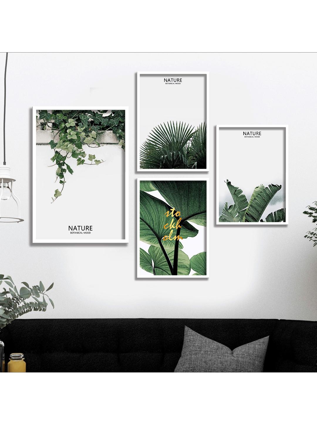 Buy SAF Pack Of 4 White & Green Printed Framed Wall Art - Wall Art for ...