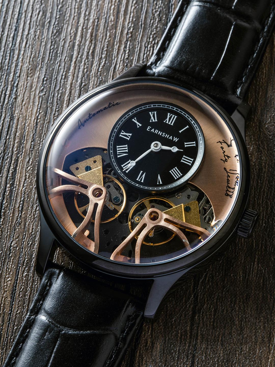 Buy EARNSHAW Men Black Scientists Faraday Double Barrel Automatic Watch ...