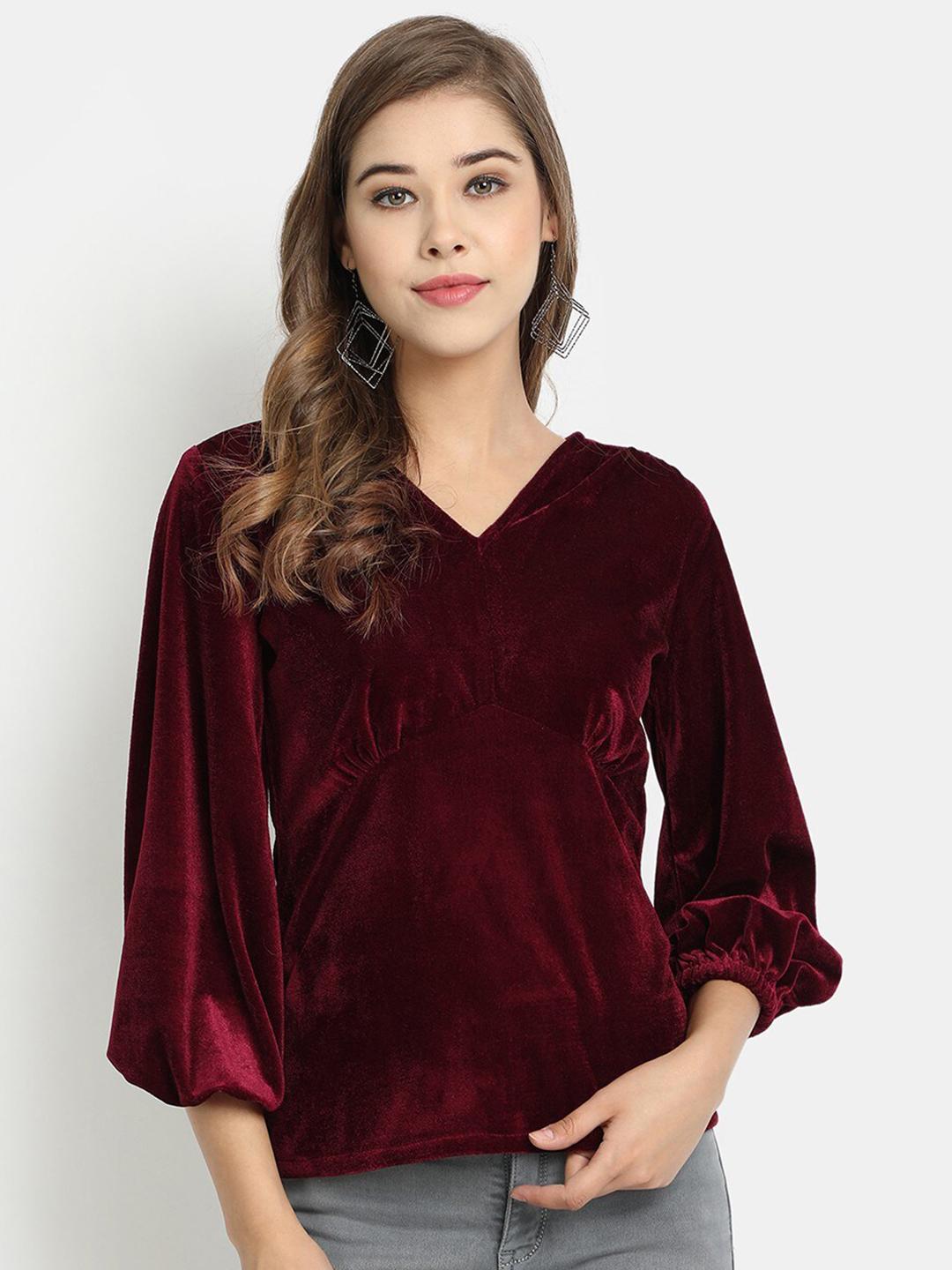 Buy Golden Kite Maroon Velvet Top - Tops for Women 19147296 | Myntra