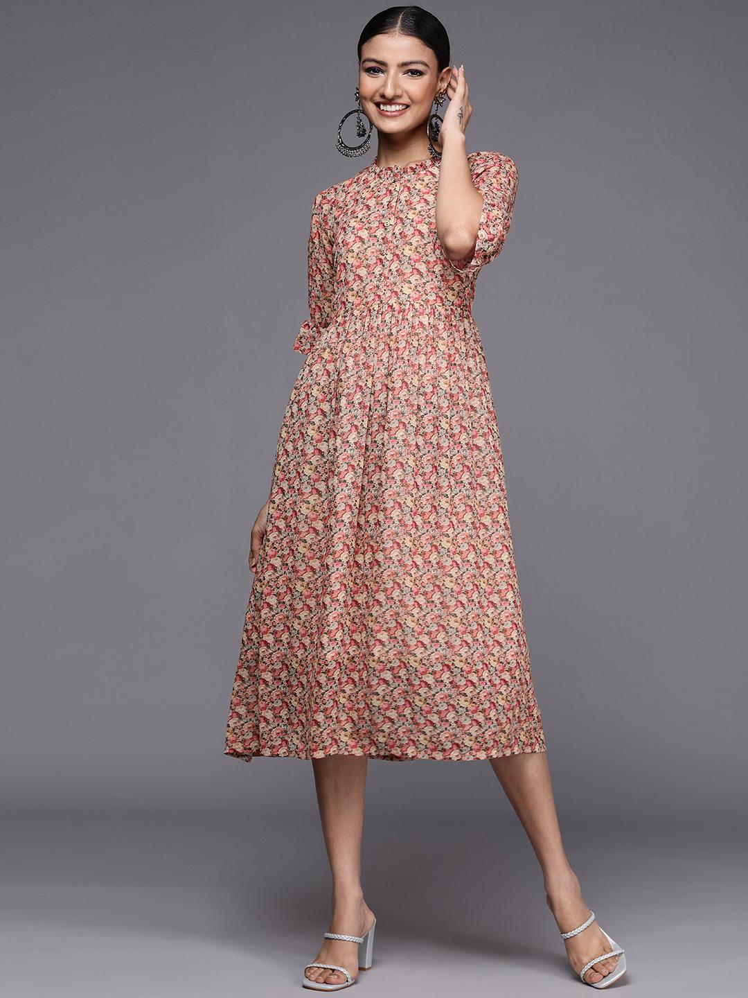 Buy Libas Multicoloured Floral Georgette A Line Midi Dress - Dresses ...