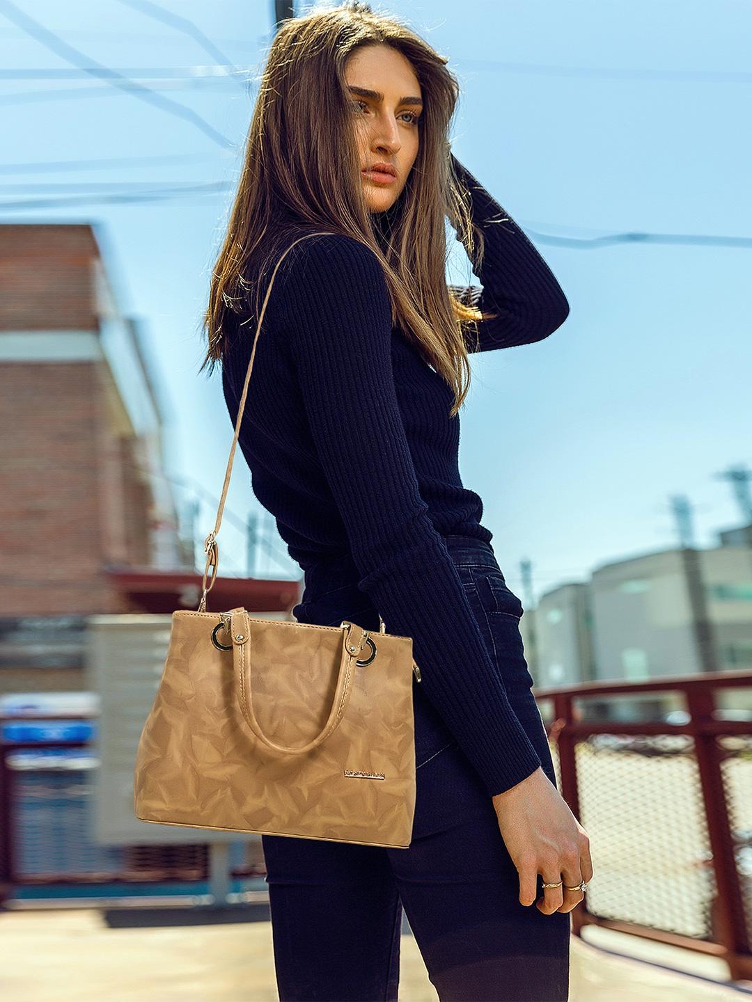 Buy WOMEN MARKS Tan PU Structured Handheld Bag - Handbags for Women ...