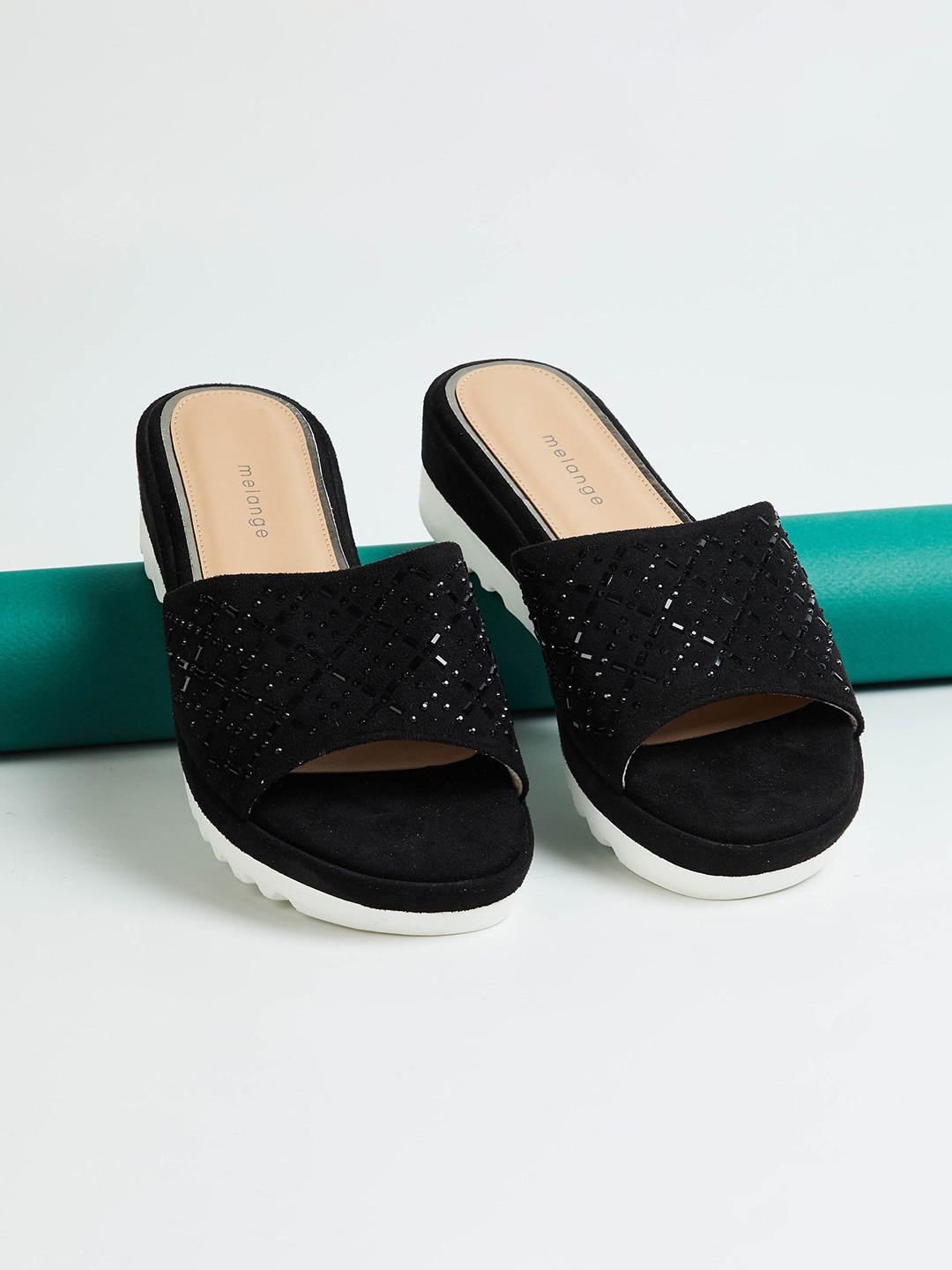 Buy Melange By Lifestyle Women Black Embellished Open Toe Flats - Flats ...