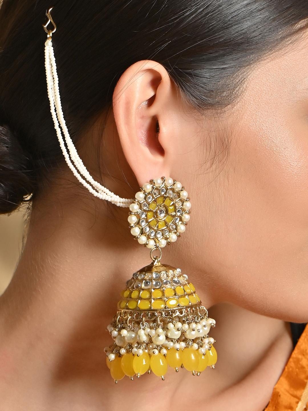 Buy Fida Yellow Contemporary Chandbalis Earrings - Earrings for Women ...