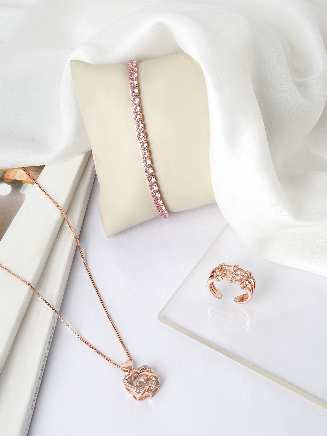 Buy JOKER & WITCH Rose Gold Toned & White Stone Studded Jewellery Set ...
