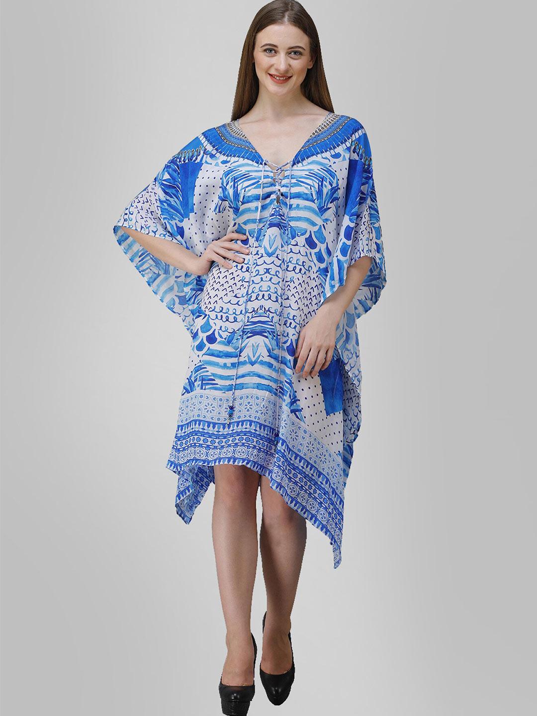 Buy Rajoria Instyle Women Blue Abstract Digital Print Georgette Ethnic ...