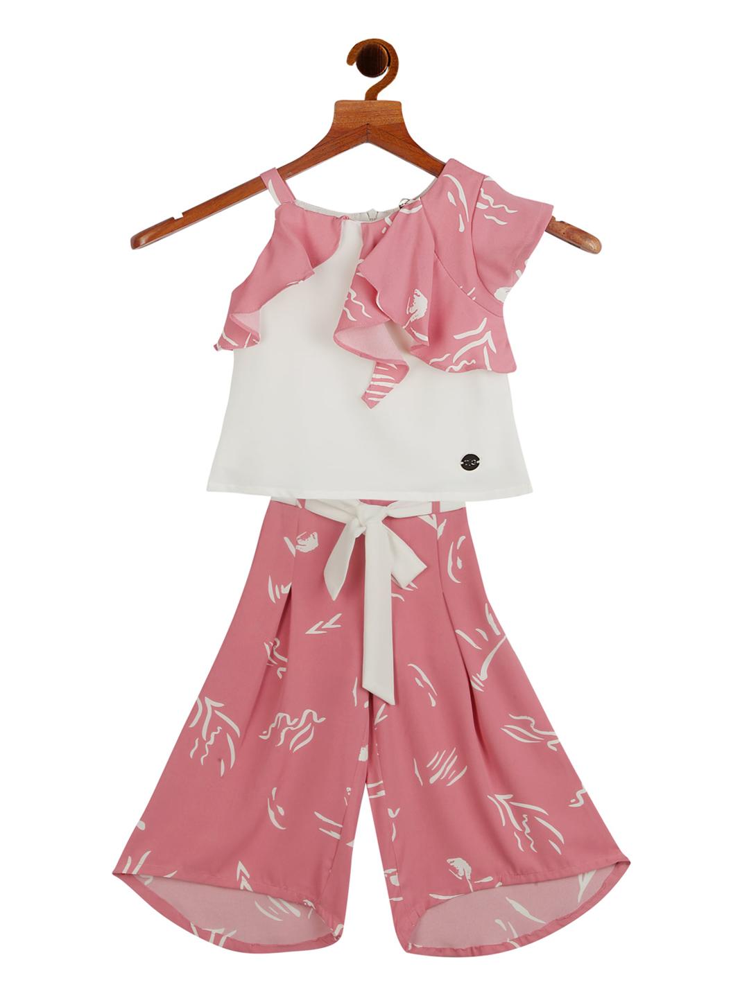 Buy Tiny Girl Girls Pink & White Printed Top With Palazzos - Clothing ...