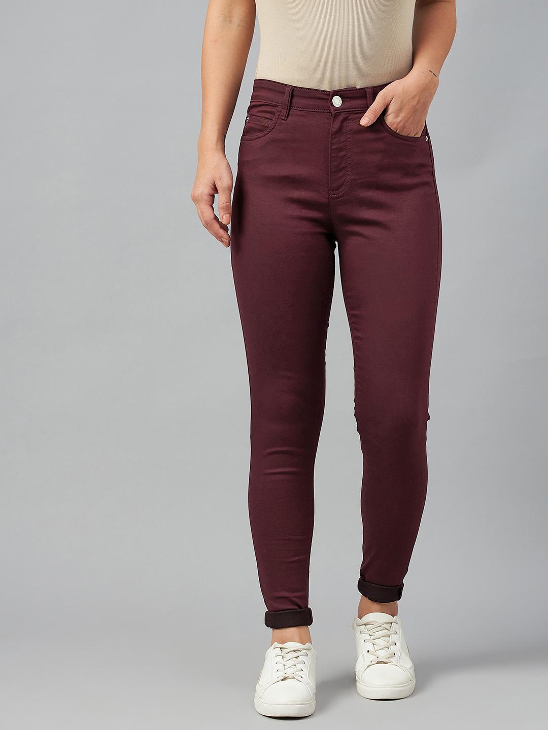 Buy Marks & Spencer Women Burgundy Solid Super Skinny Fit Jeggings ...