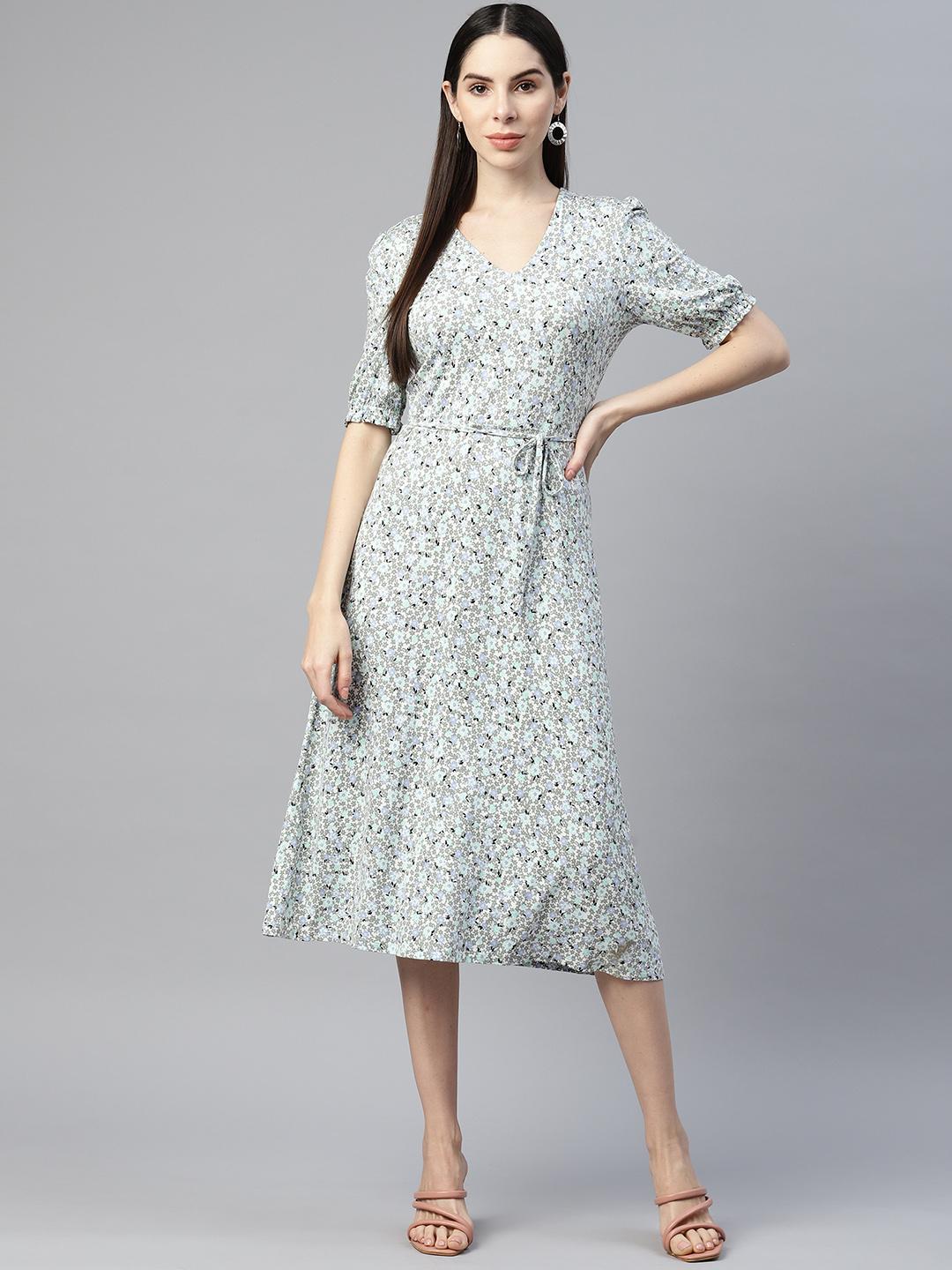 Buy Marks & Spencer Floral Print A Line Midi Dress With A Belt ...