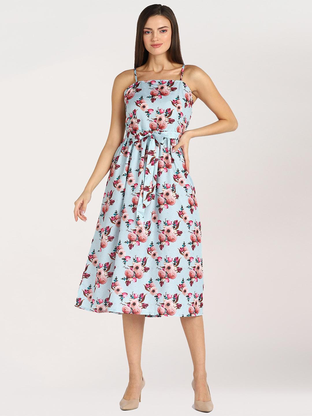 Buy Shashvi Women Blue Floral Crepe Midi Dress - Ethnic Dresses for ...