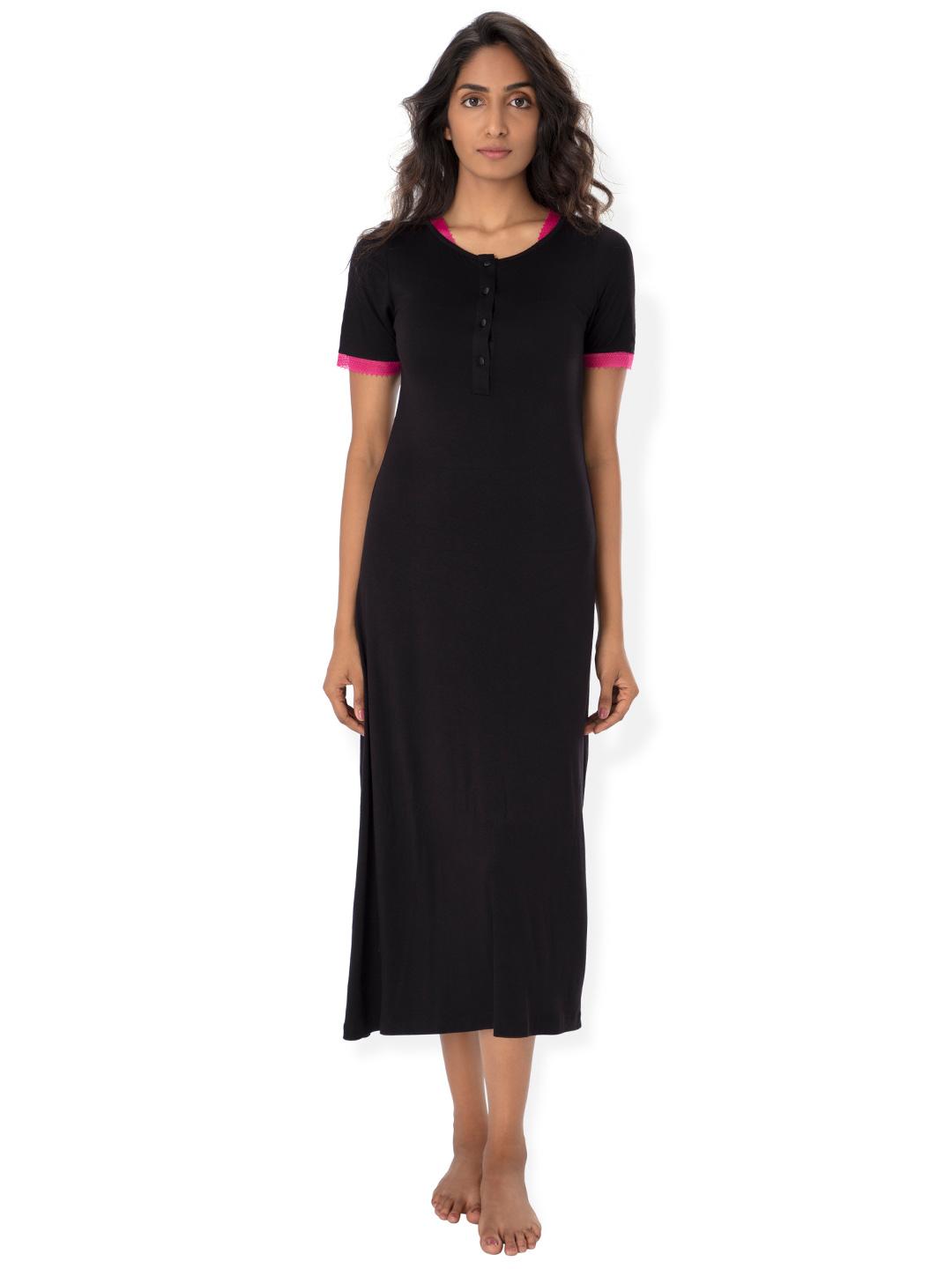 Buy PrettySecrets Black Printed Nightdress NW0039 - Nightdress for ...