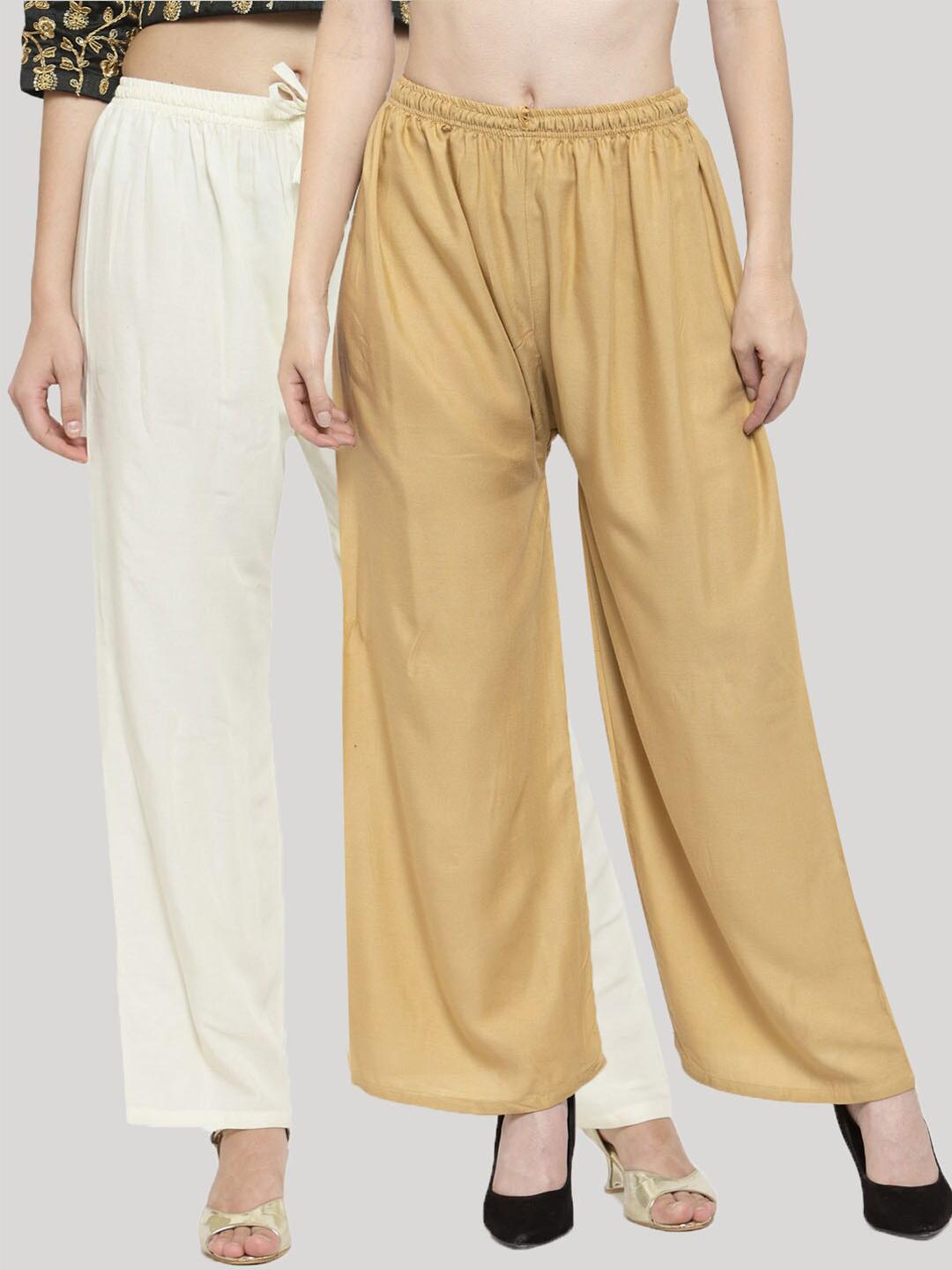Buy Clora Creation Women Off White & Cream Coloured 2 Palazzos ...