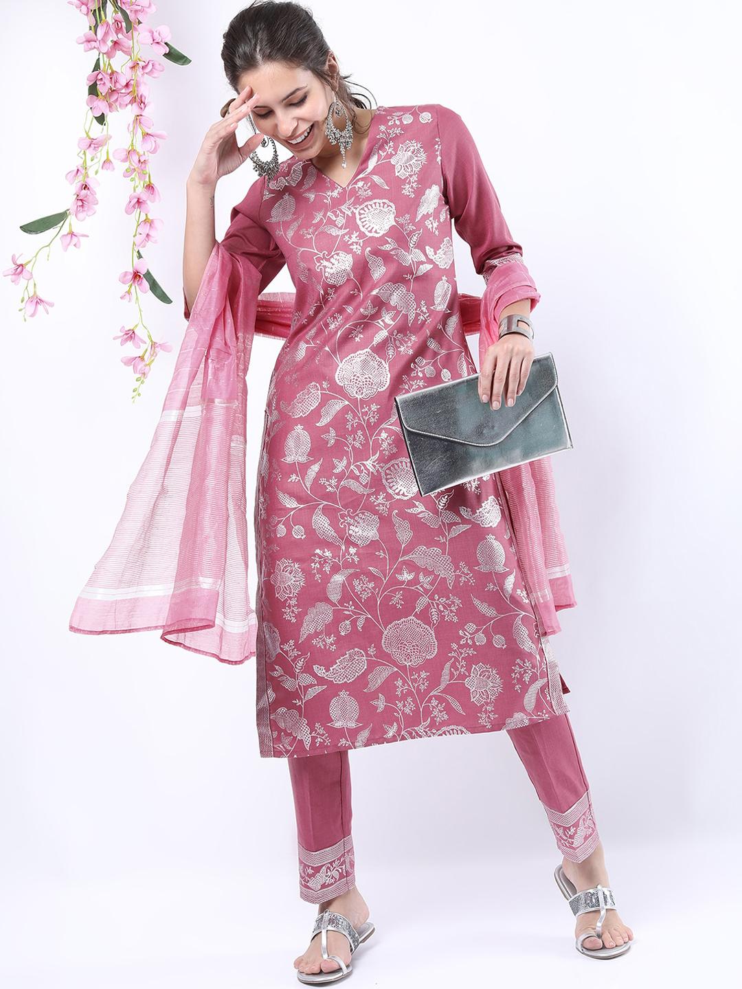 Buy KETCH Women Rose Floral Printed Kurta With Trouser & With Dupatta ...
