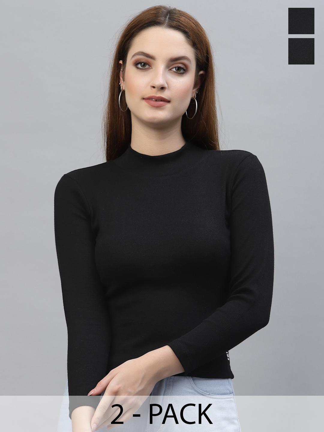 Buy Friskers Black Organic Black Solid Set Of 2 Cotton Crop Top - Tops ...