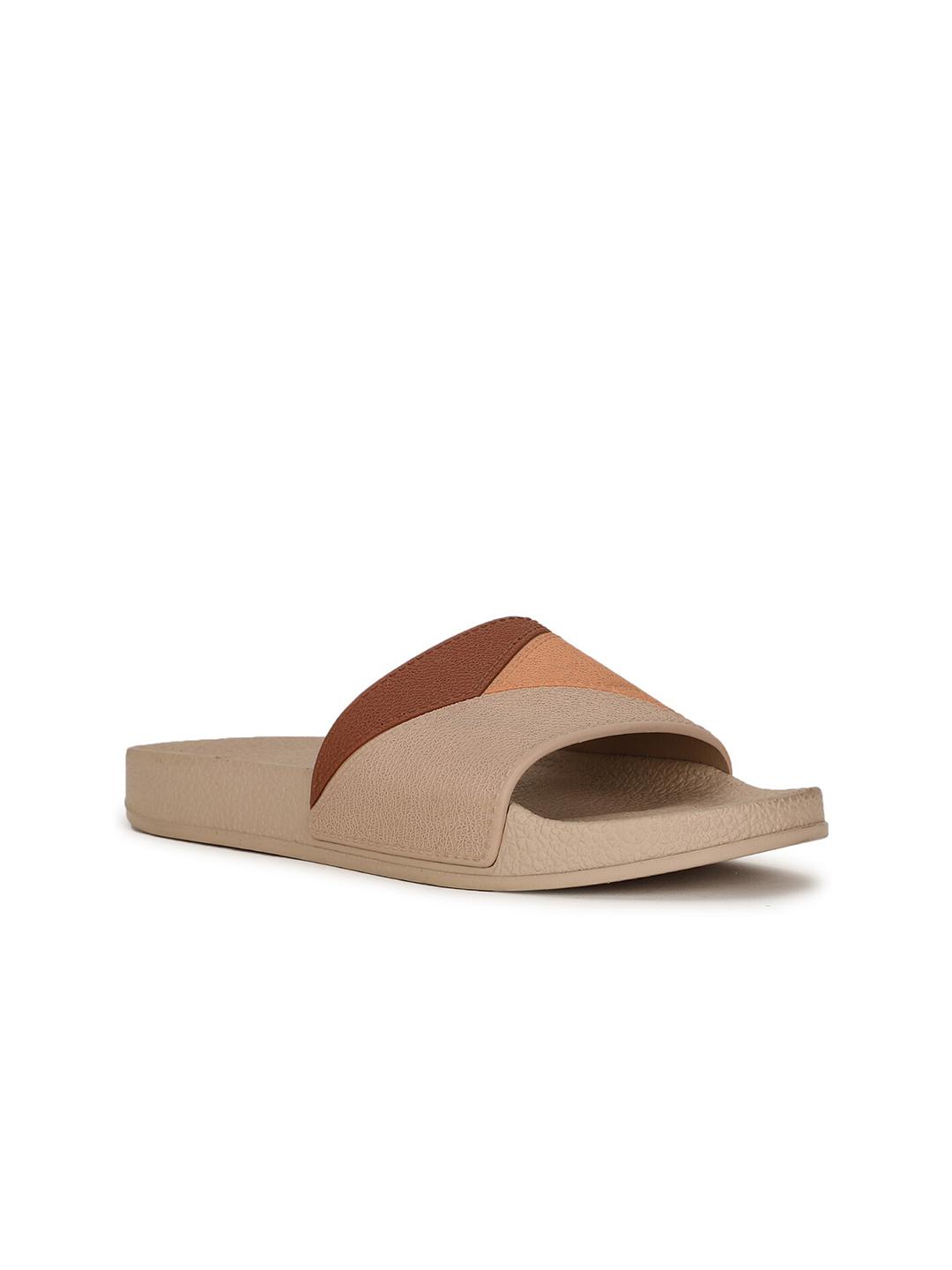 Buy Sandak By Bata Women Beige & Brown Sliders - Flip Flops for Women ...
