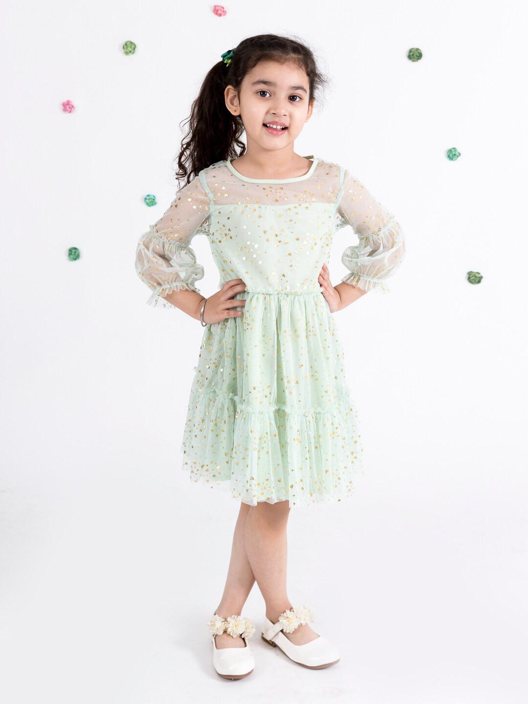 Buy Pspeaches Green Net Dress - Dresses for Girls 19310986 | Myntra