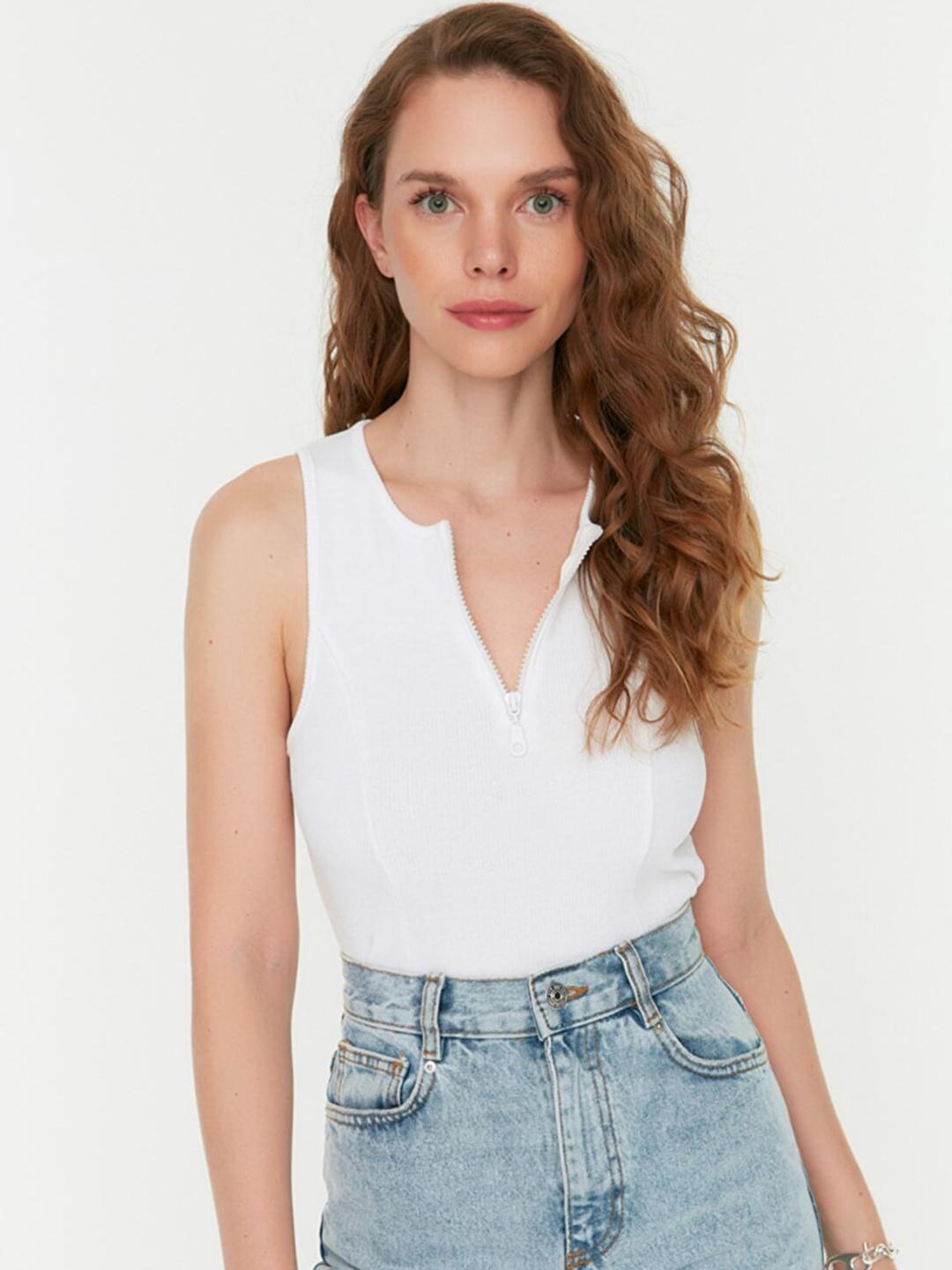 Buy Trendyol White Ribbed Fitted Top - Tops for Women 19313670 | Myntra