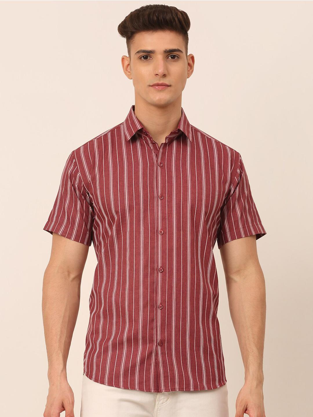 Buy JAINISH Men Maroon Classic Striped Casual Shirt - Shirts for Men ...