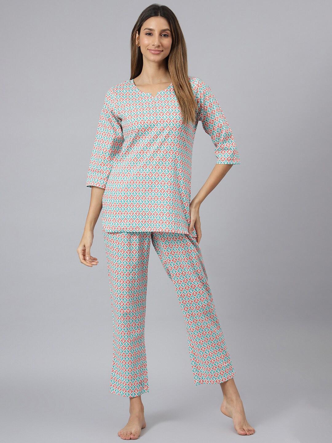 Buy JAIPUR ATTIRE Women Red & Blue Printed Night Suit - Night Suits for ...
