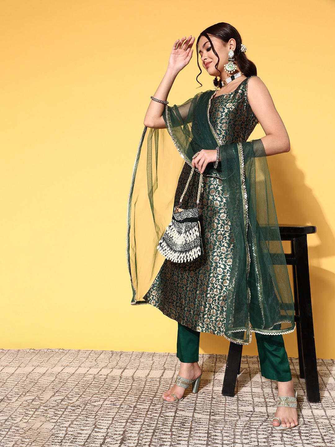 Buy Inddus Women Floral Silk Blend Spaghetti Straps Kurta Set - Kurta ...