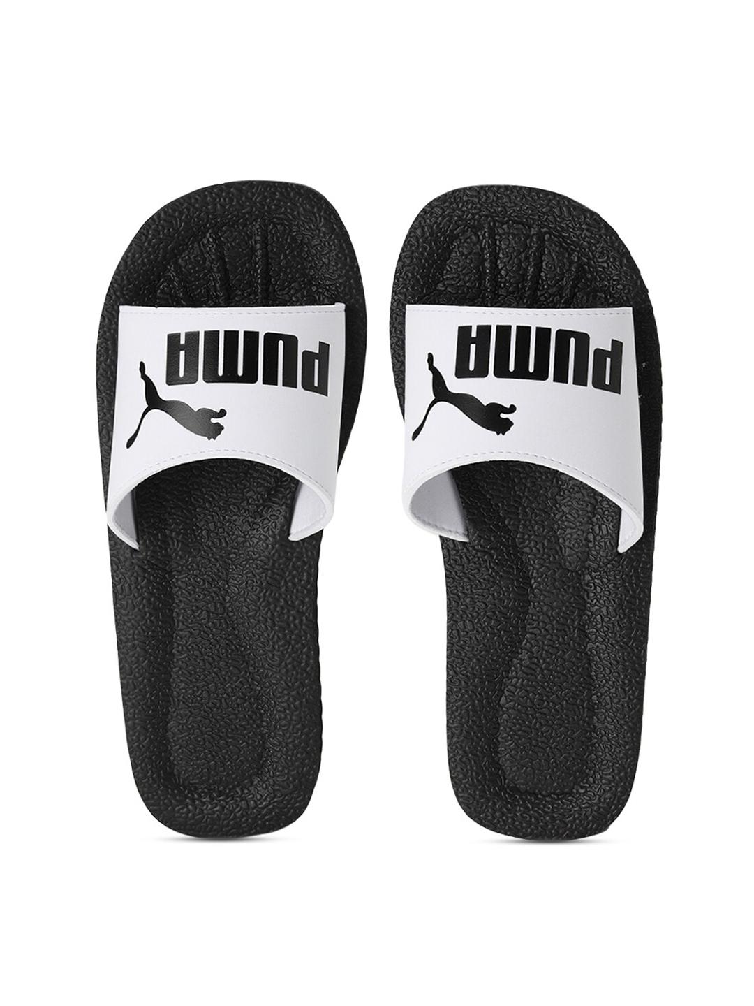 Buy Puma Unisex White & Black Purecat Printed Sliders - Flip Flops for ...