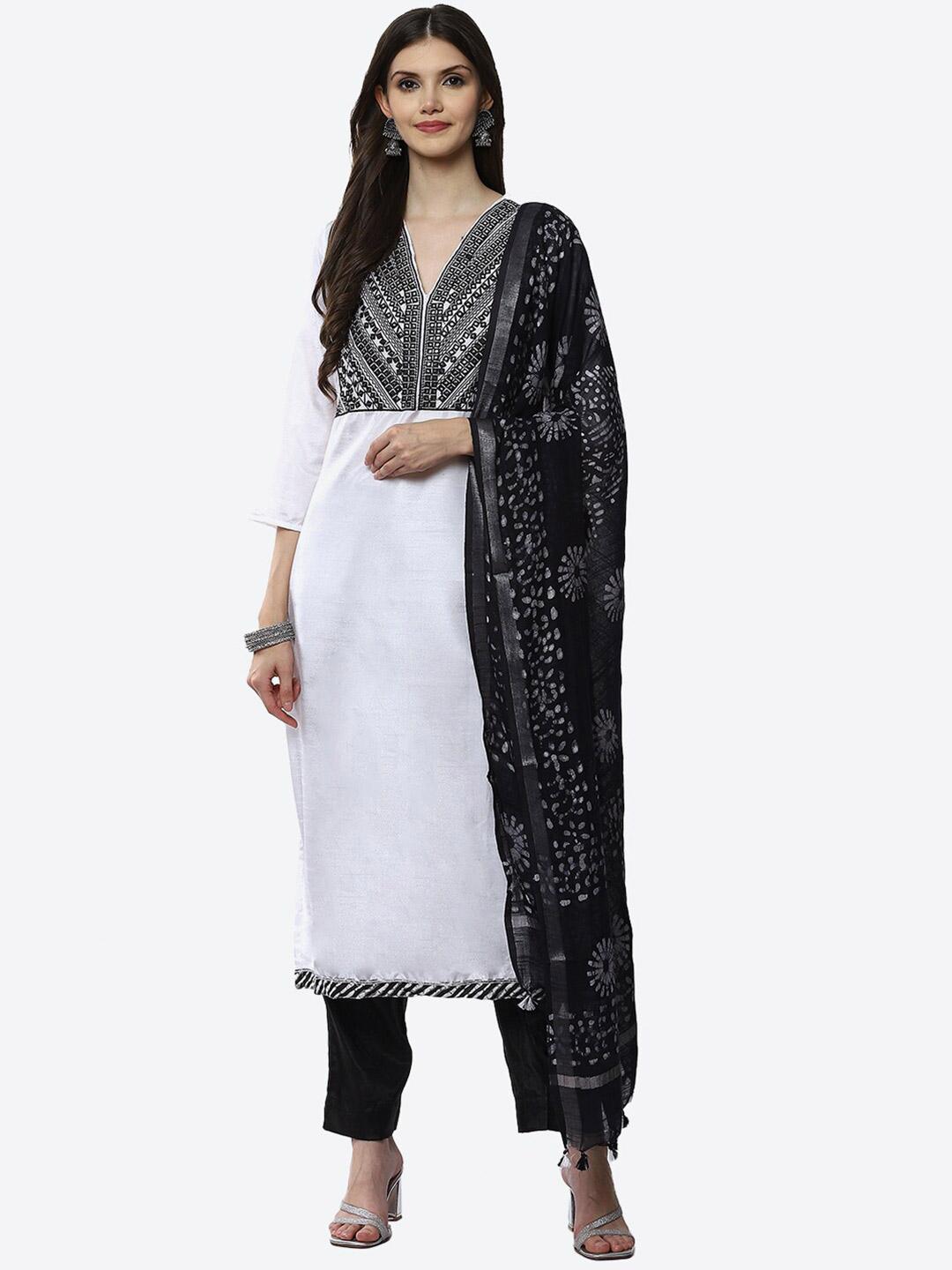 Buy Biba White & Black Unstitched Dress Material - Dress Material for ...