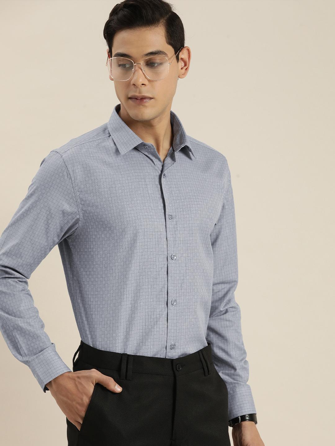 Buy INVICTUS Men Grey Slim Fit Estilo Collection Checked Formal Pure ...