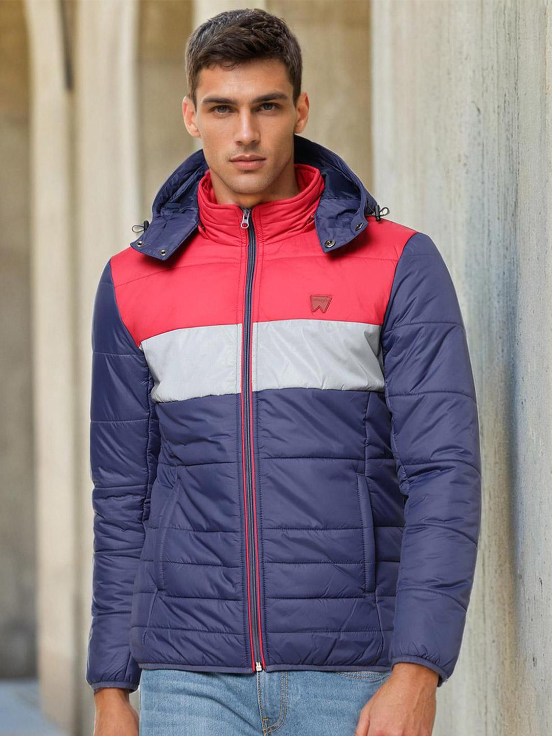 Buy Wrangler Men Blue & Red Colourblocked Padded Jacket - Jackets for ...