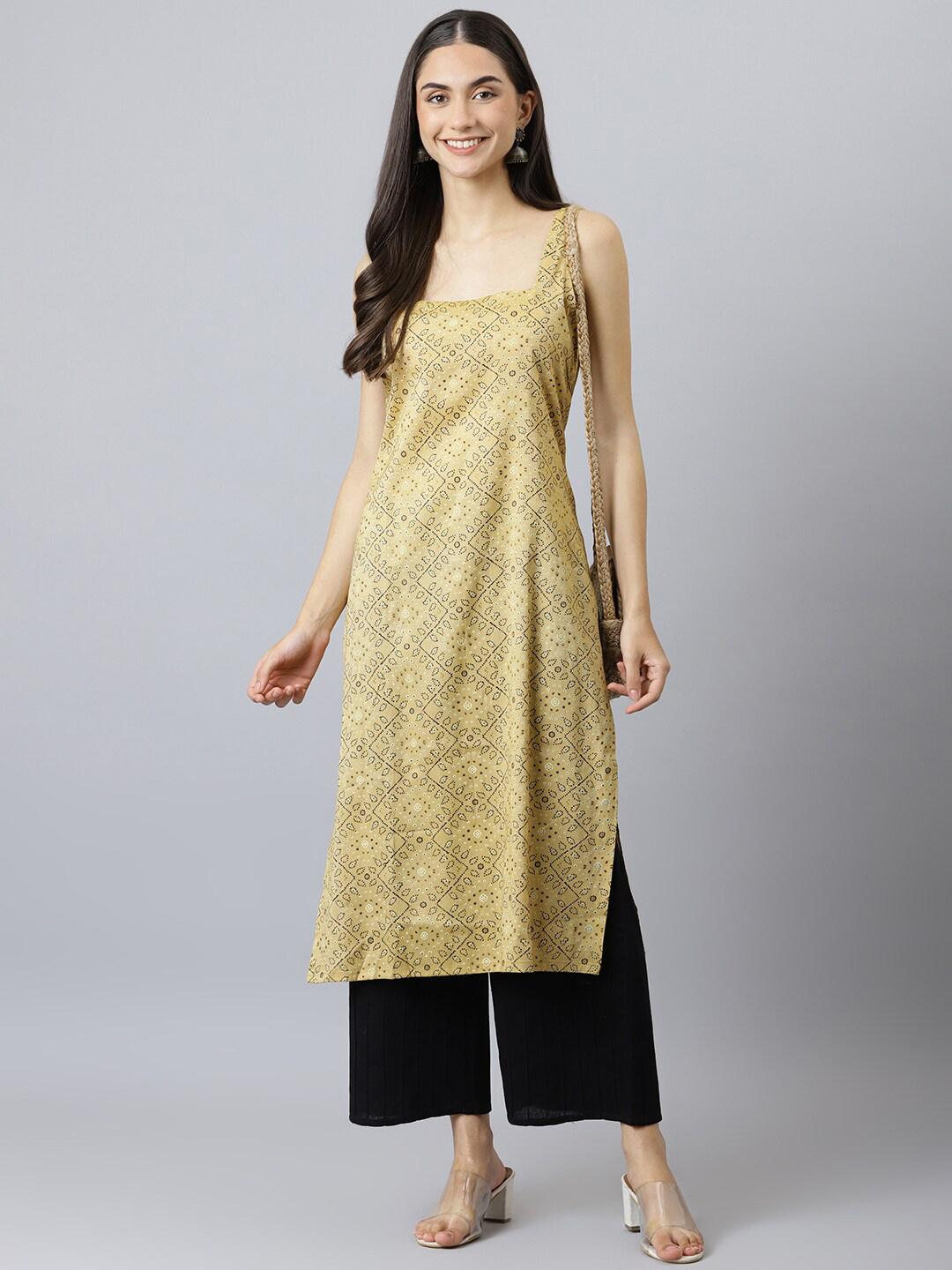 Buy Lagashi Women Yellow & Black Ethnic Motifs Printed Kurta - Kurtas ...