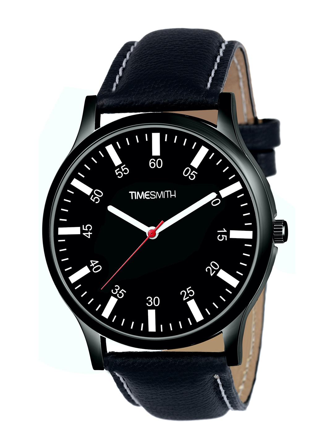 Buy TIMESMITH Men Black Printed Dial & Black Leather Straps Analogue ...