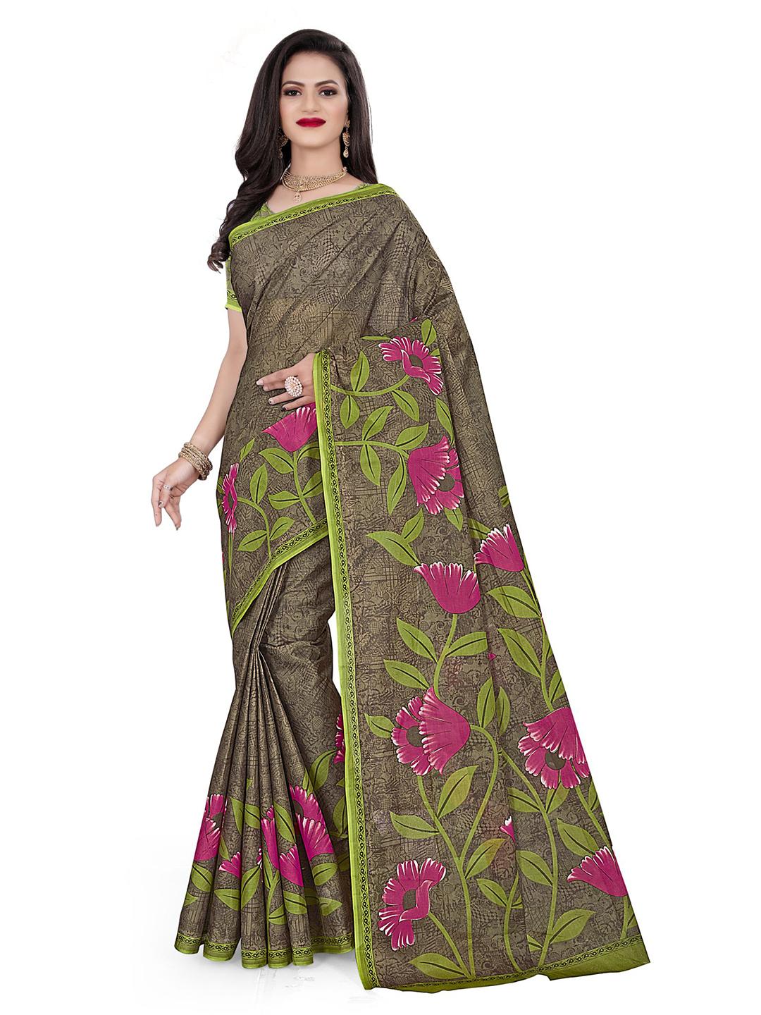 Buy SHANVIKA Woman Floral Print Pure Cotton Saree With Blouse Piece ...