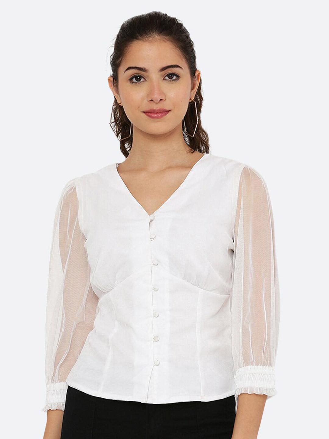 Buy RAASSIO Women White Top With Net Sleeves - Tops for Women 19430954 ...