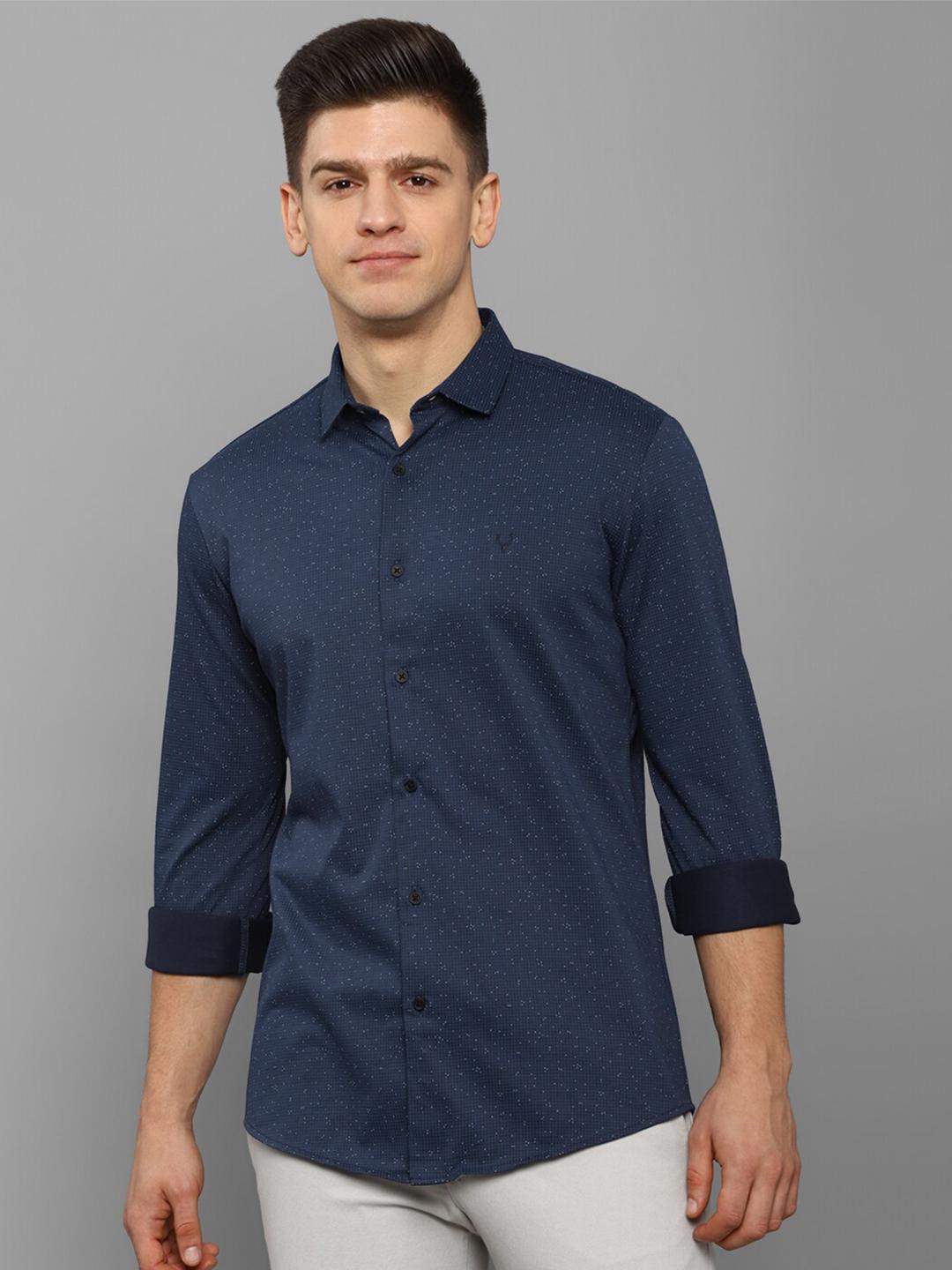 Buy Allen Solly Men Navy Blue Slim Fit Printed Pure Cotton Casual Shirt ...