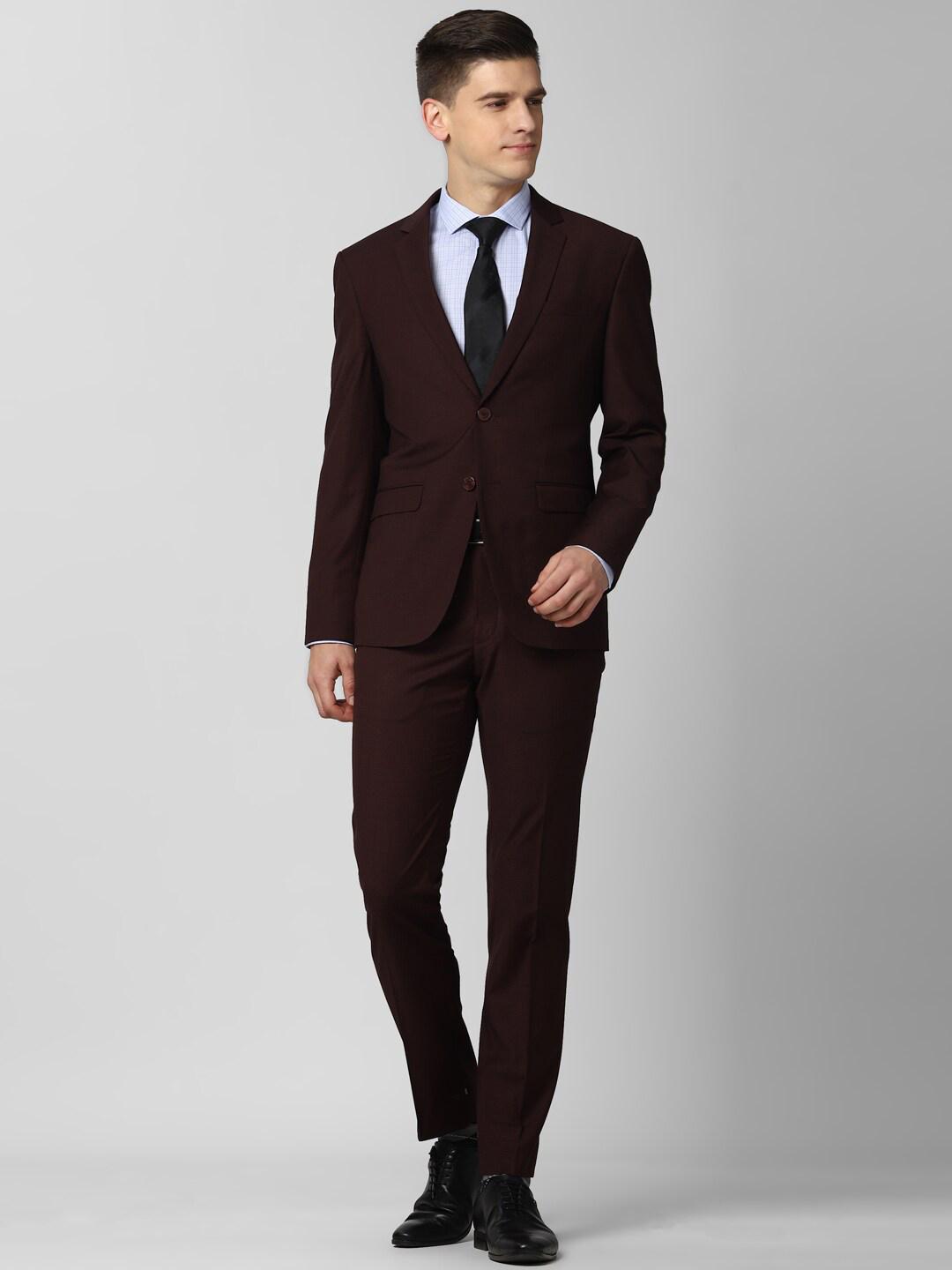 Buy Peter England Elite Men Brown Solid Slim Fit Single Breasted Formal ...