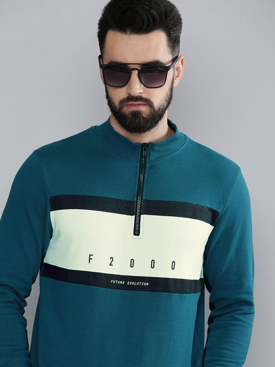 Buy Flying Machine Men Navy Blue & White Colourblocked Sweatshirt ...