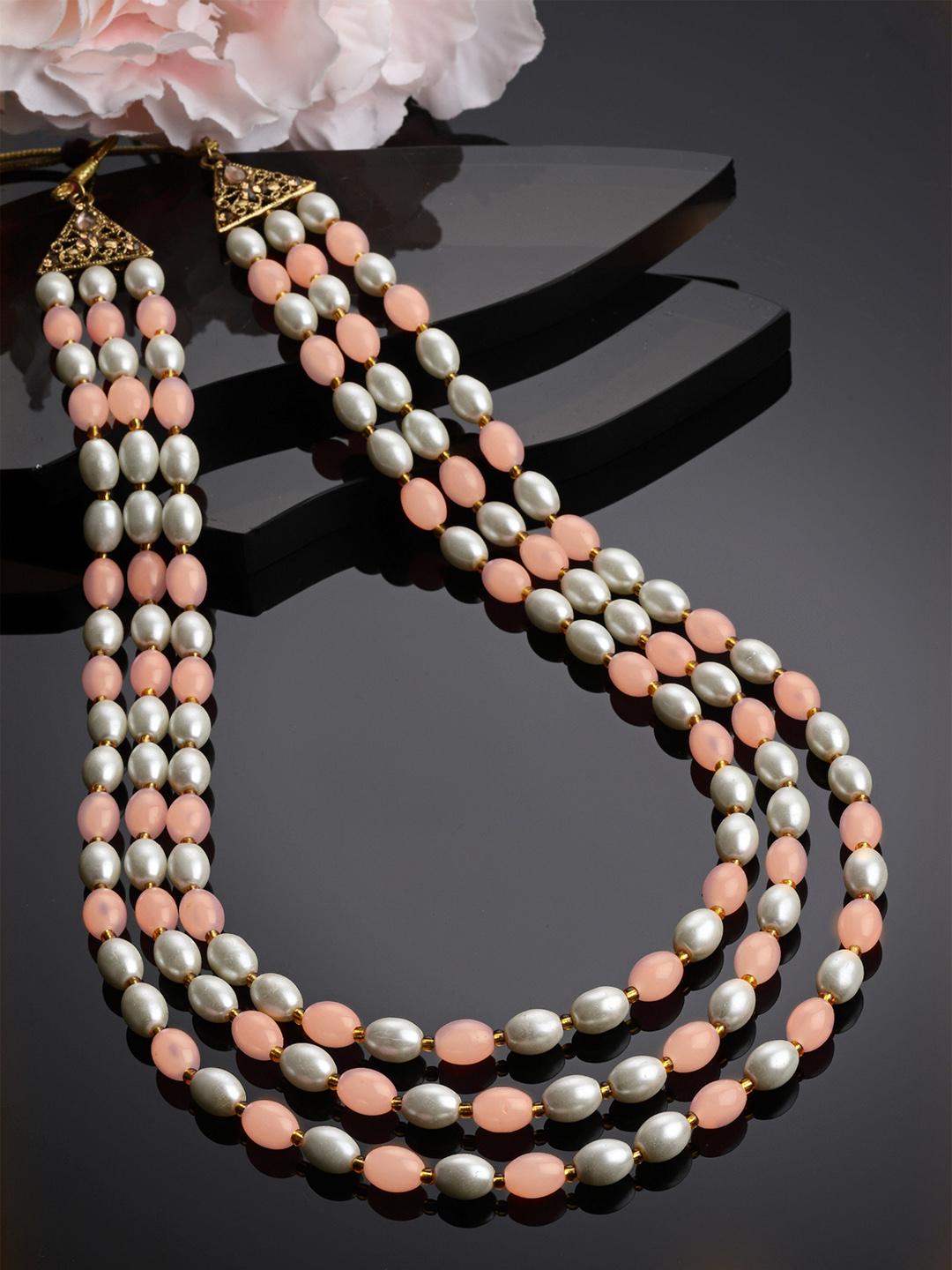 Buy Sanjog Men Pink & White Pearl Brass Layered Dulha Moti Mala Haar ...