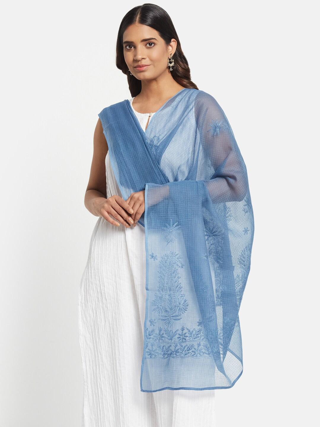 Buy Fabindia Blue Embroidered Cotton Silk Dupatta - Dupatta for Women ...