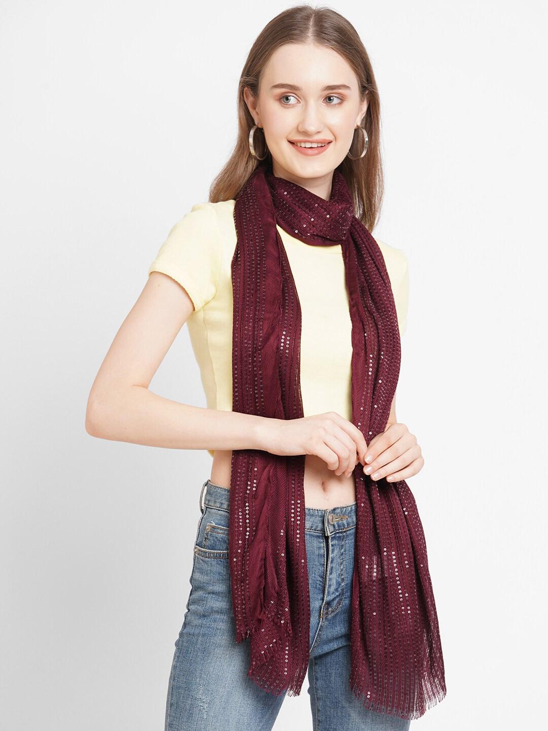 Buy Cloth Haus India Women Maroon Embroidered Sequins Scarf - Scarves ...