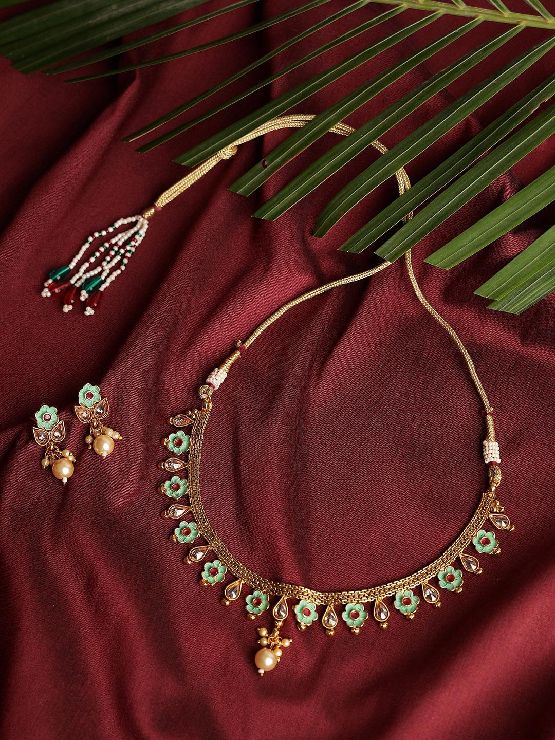 Buy Jazz And Sizzle Green & White Stone Studded & Beaded Gold Plated ...